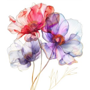 26 Abstract Flowers Clipart Bundle, Printable Watercolor Flowers, Dried ...