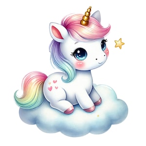 10 Cute Baby Unicorn Clipart PNG, Aborable Rainbow Unicorn Bundle ...