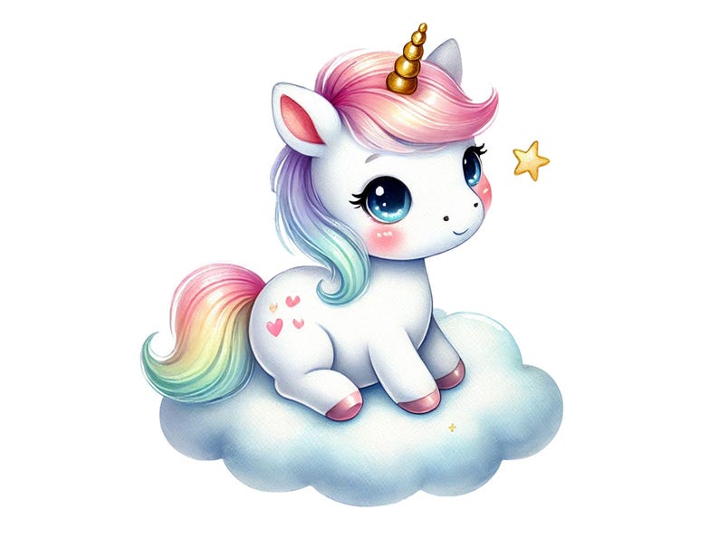 10 Cute Baby Unicorn Clipart PNG, Aborable Rainbow Unicorn Bundle ...