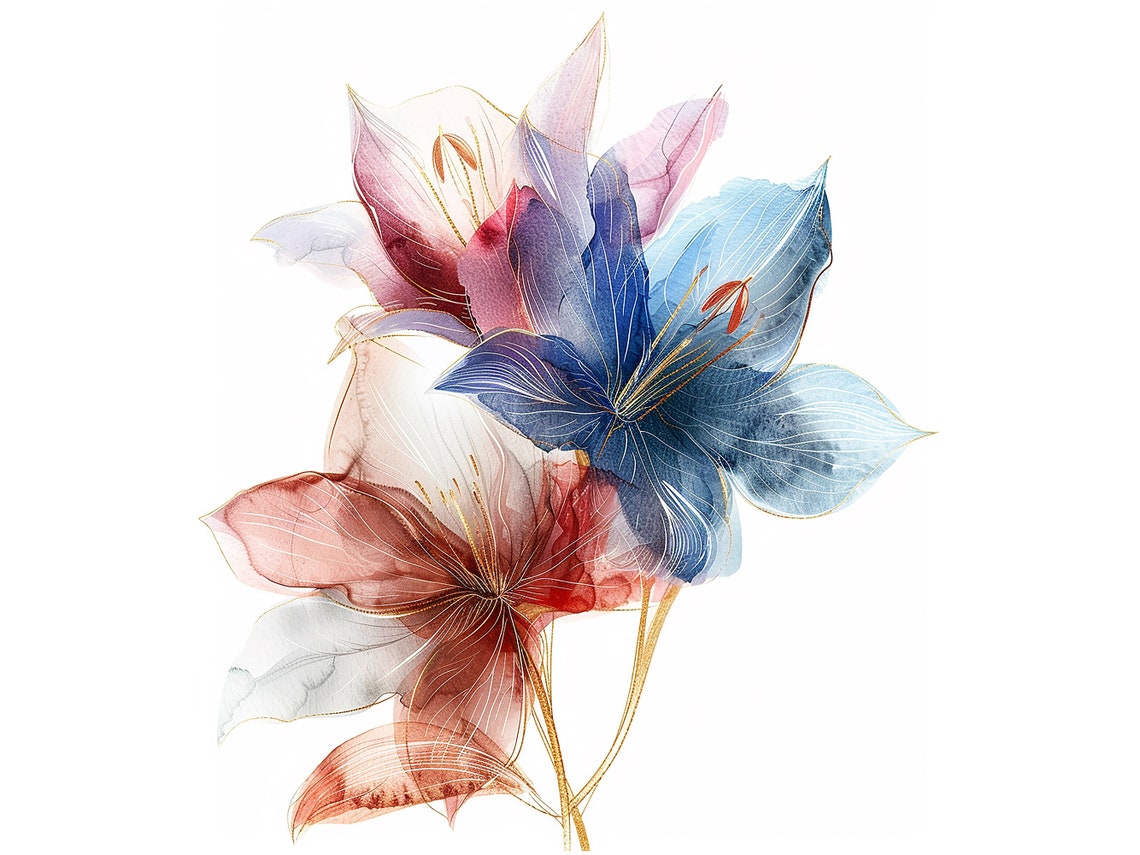 26 Abstract Flowers Clipart Bundle, Printable Watercolor Flowers, Dried ...