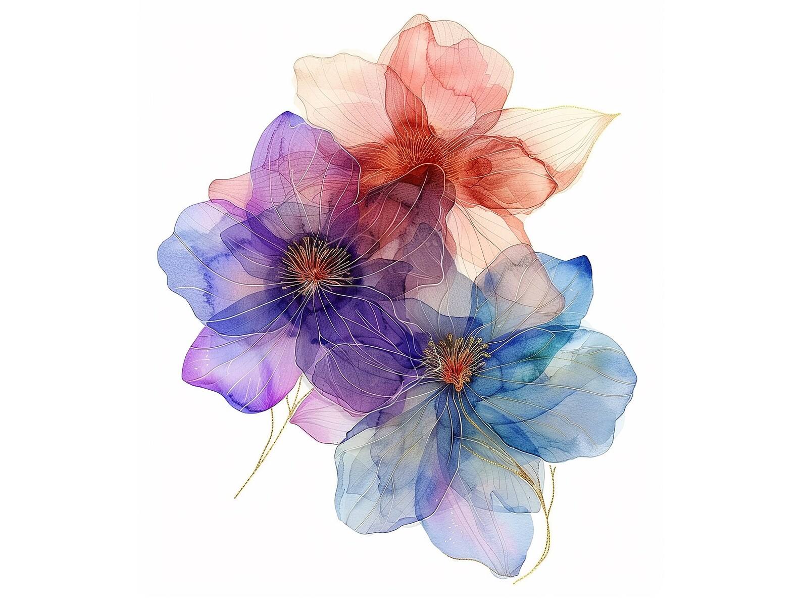 26 Abstract Flowers Clipart Bundle, Printable Watercolor Flowers, Dried ...