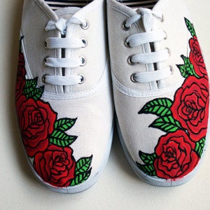 Hand Painted Pumps/ Sneakers Red Roses UK 7/ US 9.5/ EU - Etsy