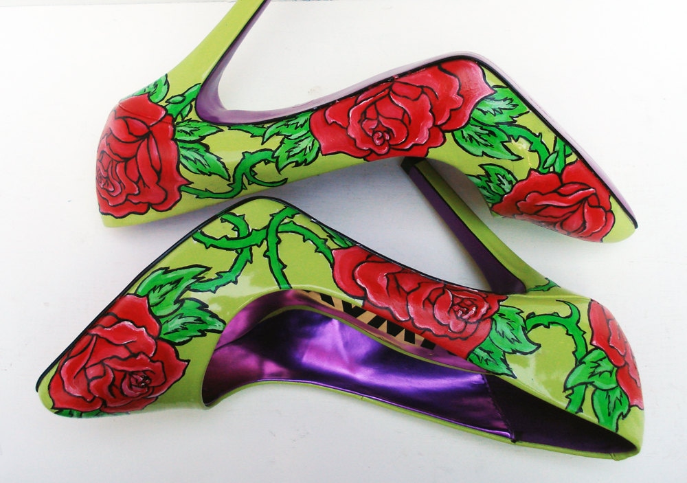 Hand painted heels Rose and Thorns customize your shoes | Etsy
