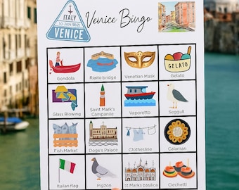 Venice Travel Bingo Card - ONE Card - Printable Game, Instant Download ...