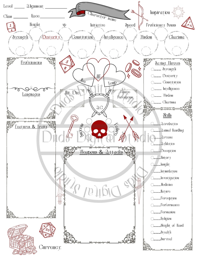 Rogue Class Dnd Character Sheet Bundle - Black and Red Theme - Digital ...