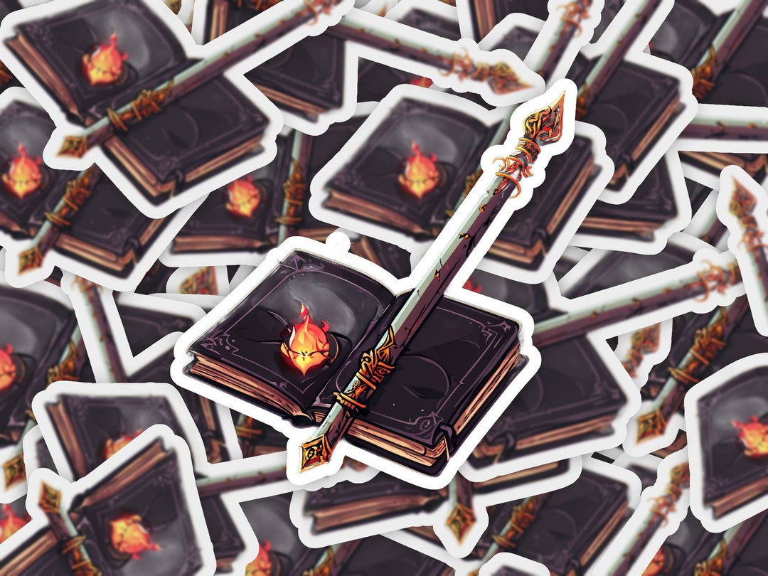 D&D Inspired Wizard Class Sticker Quarterstaff Sticker With Fiery ...