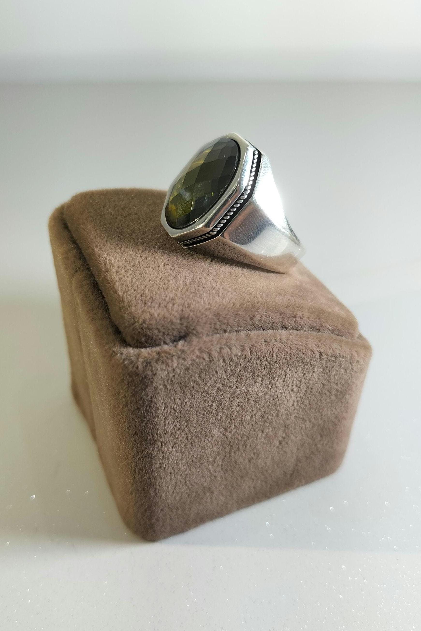 925 Sterling Silver Men's Ring,men's Silver Ring With Yellow Oval ...