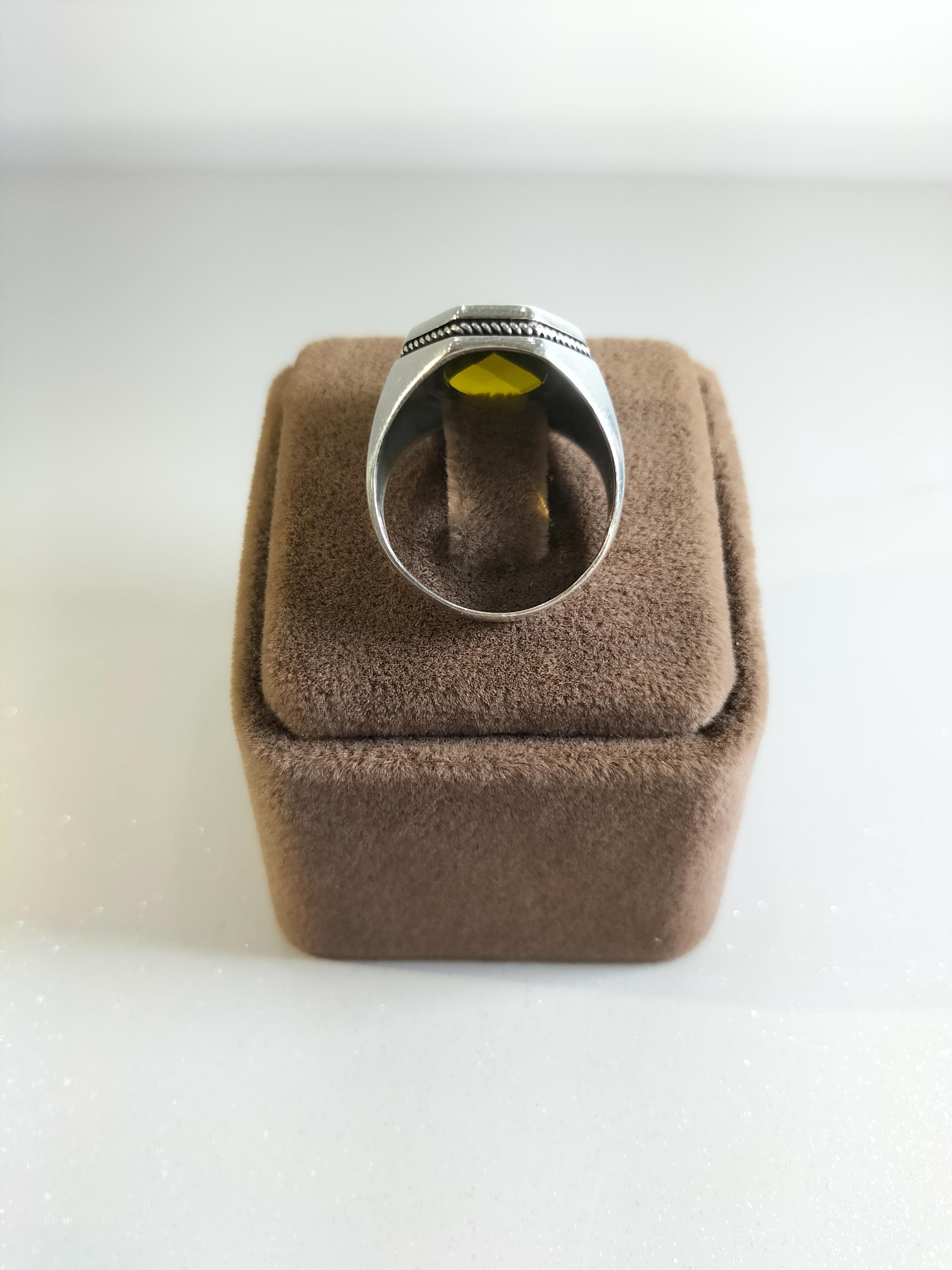 925 Sterling Silver Men's Ring,men's Silver Ring With Yellow Oval ...