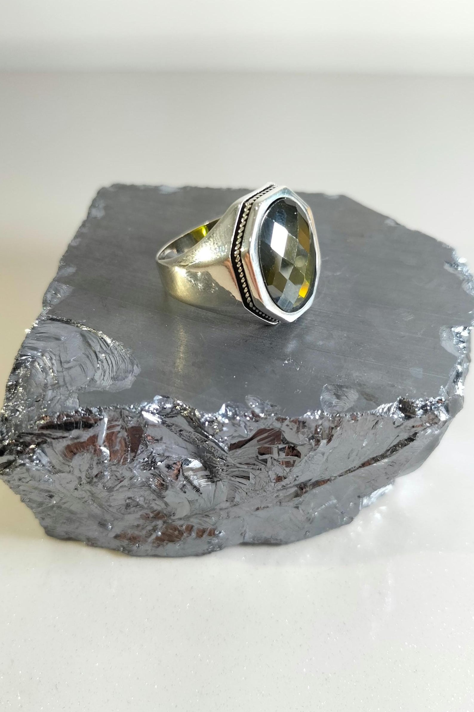 925 Sterling Silver Men's Ring,men's Silver Ring With Yellow Oval ...