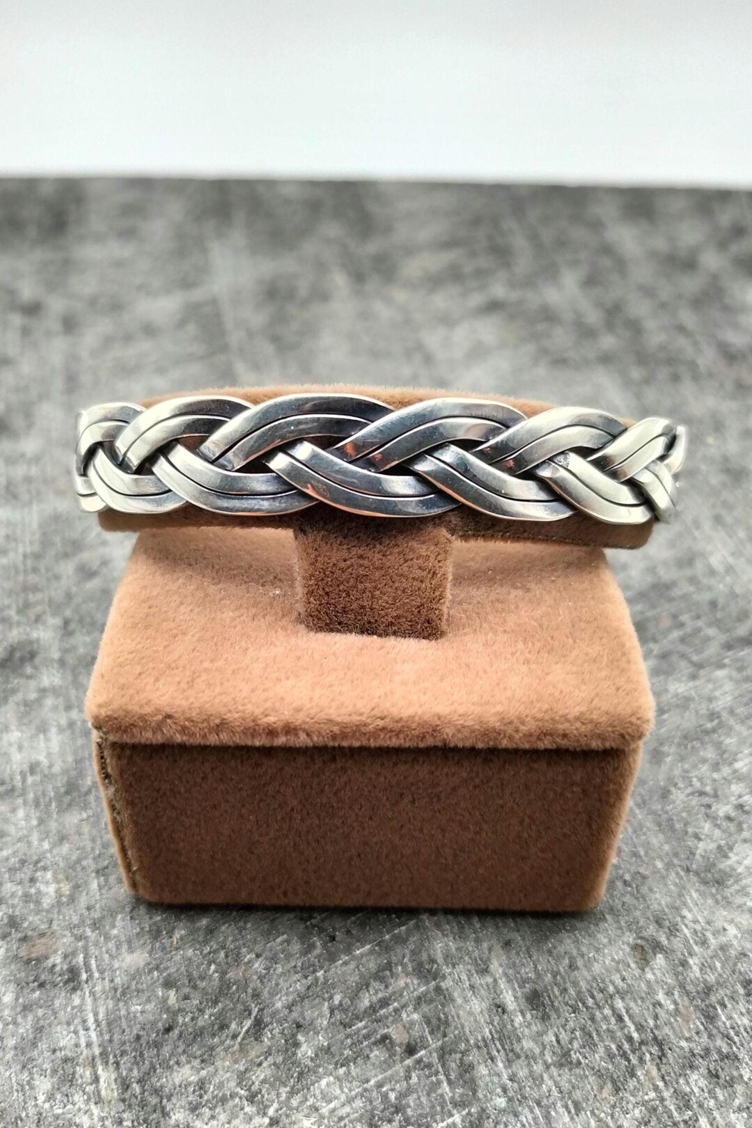 Handmade Sterling Silver & Yak Leather Bracelet - Ethnic Knit Design ...