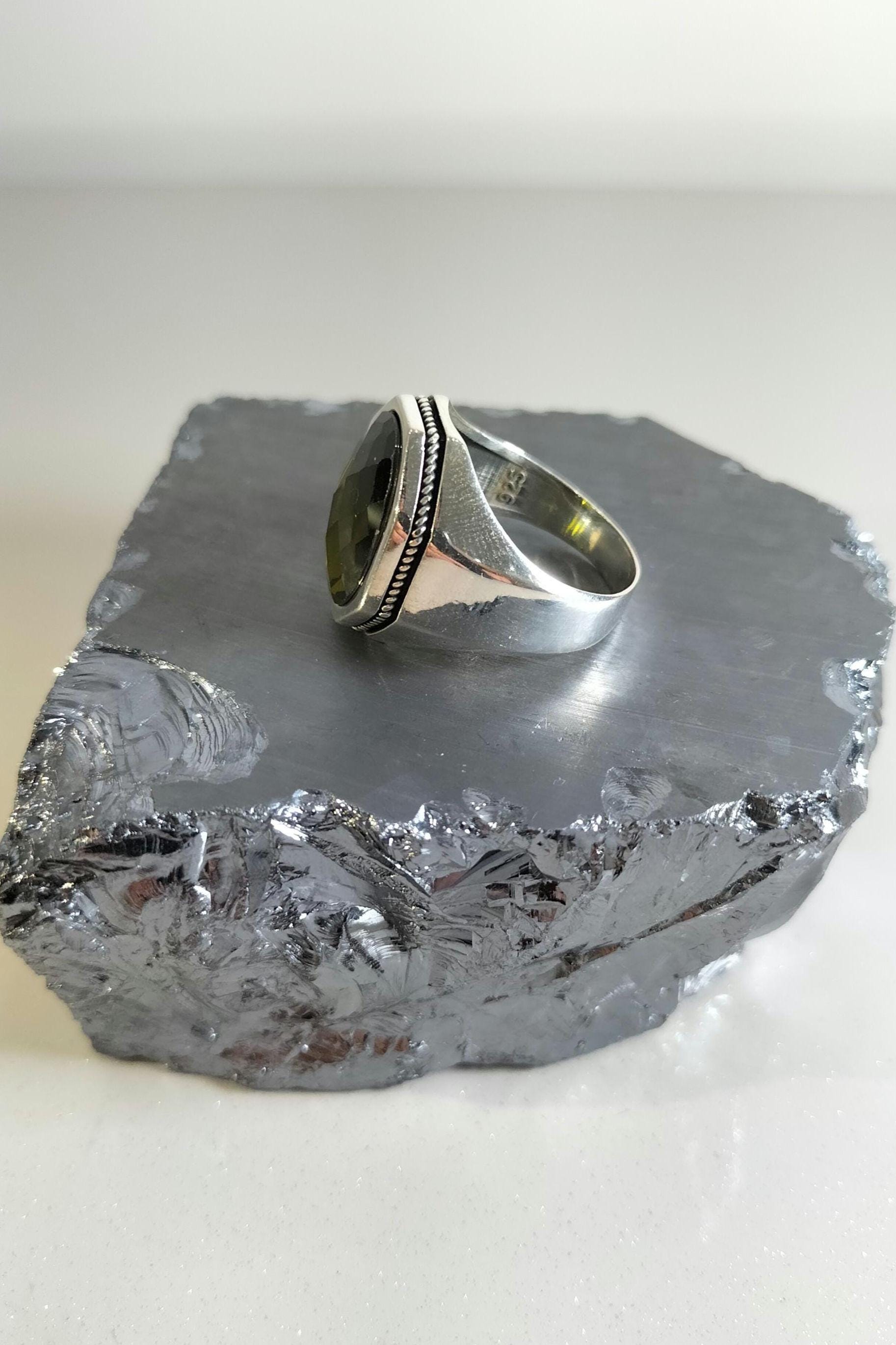 925 Sterling Silver Men's Ring,men's Silver Ring With Yellow Oval ...
