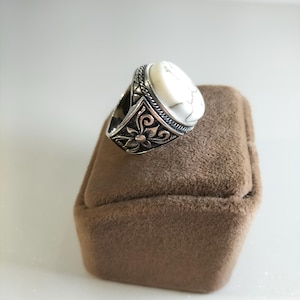 925 Sterling Silver Men's Ring,white Men's Silver Ring With Howlite ...