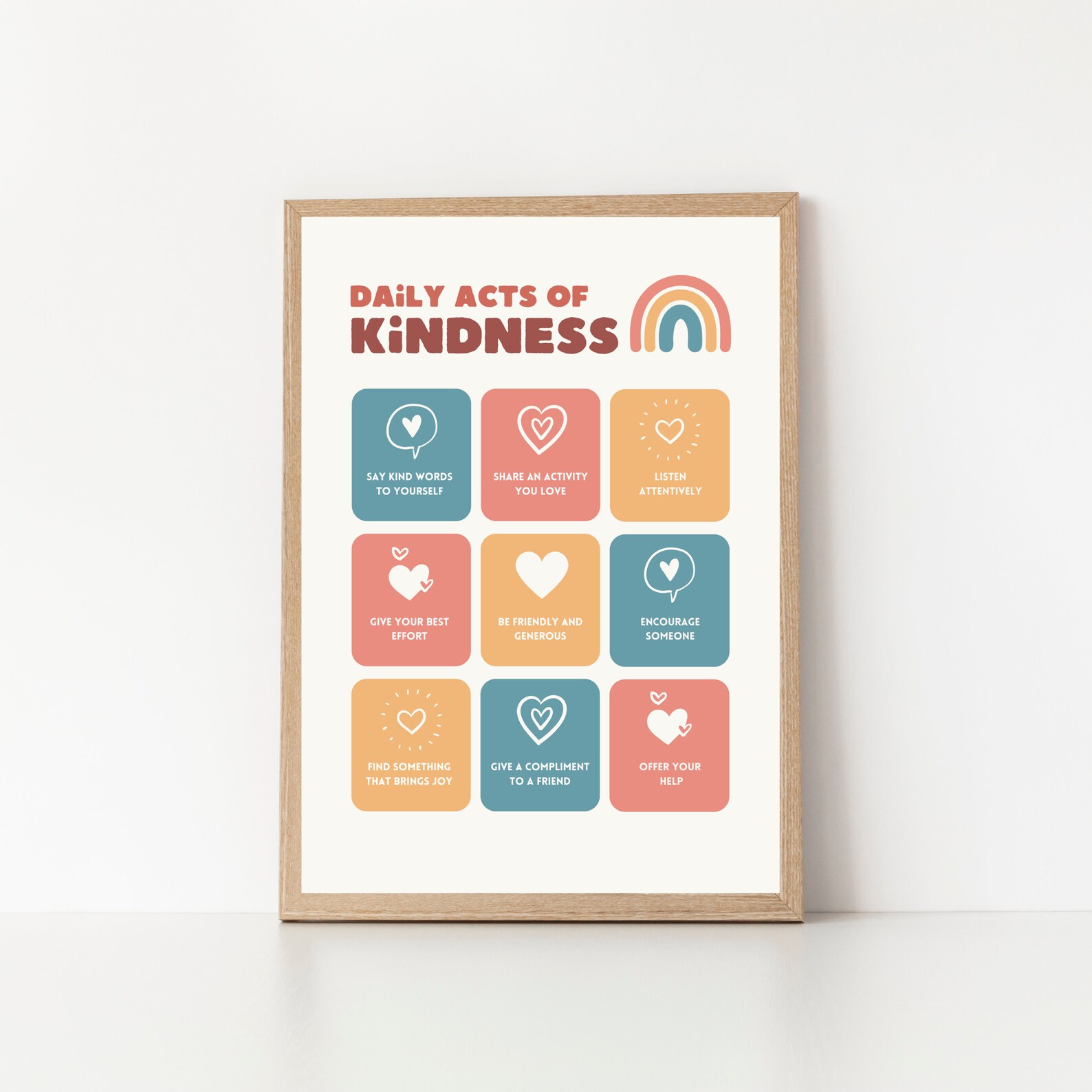 Daily Acts of Kindness Education Poster: Pink, Yellow, Teal Graphic ...