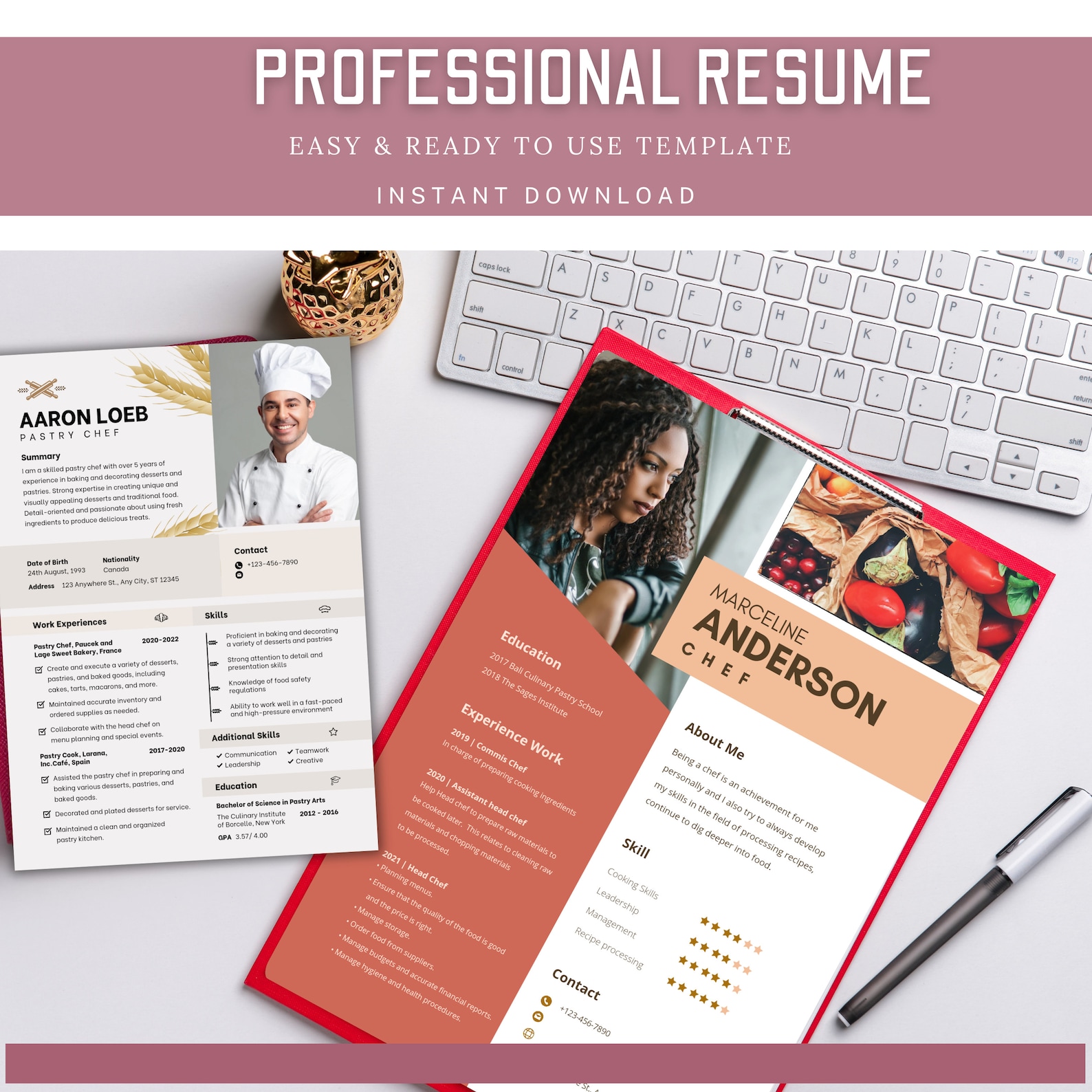 Orange Minimal Modern Chef Resume Template Editable in Canva ...