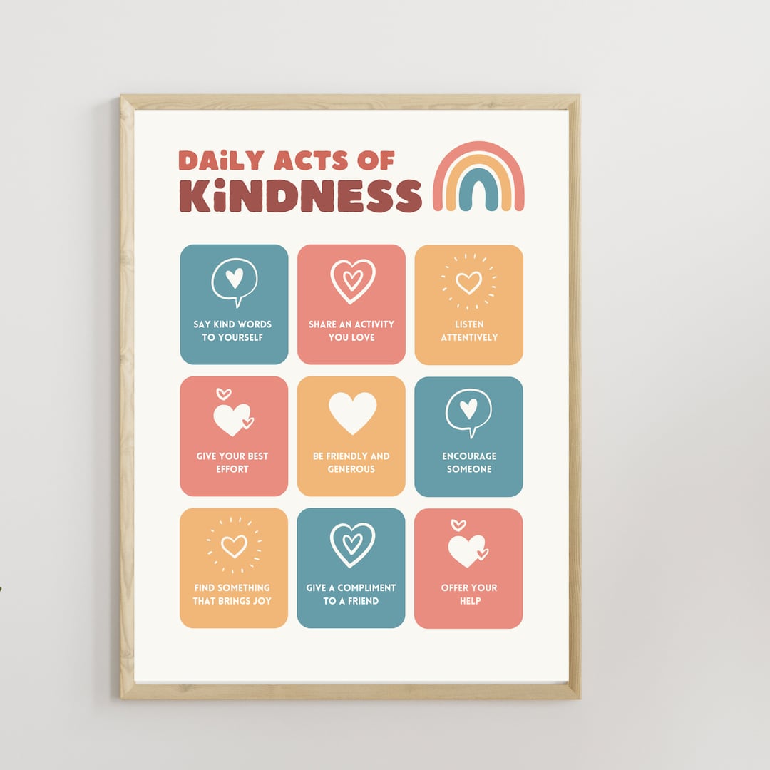 Daily Acts of Kindness Education Poster: Pink, Yellow, Teal Graphic ...