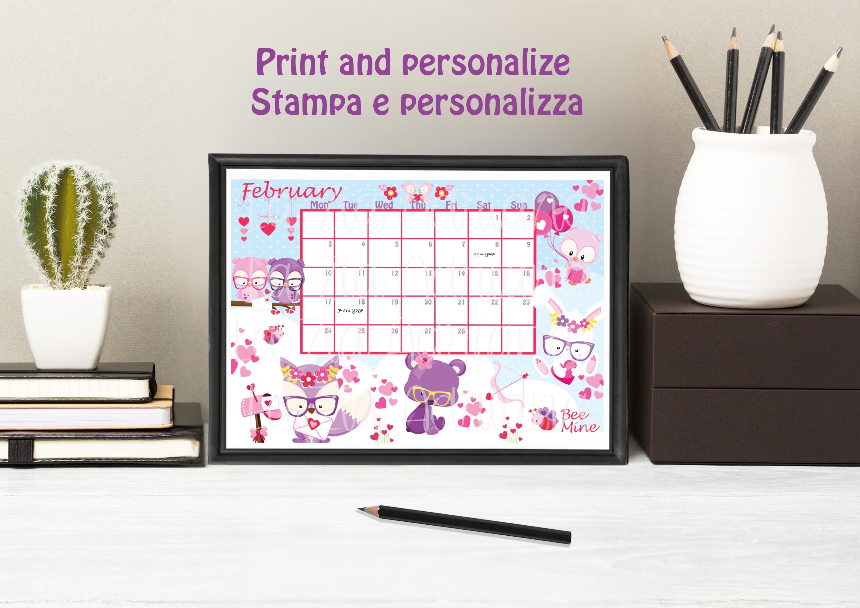 Calendar February 2025 Editable and Printable Cute Cartoon Chinese ...