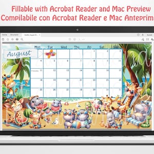 Calendar August 2025 Editable and Printable Cute Summer Giraffe and ...