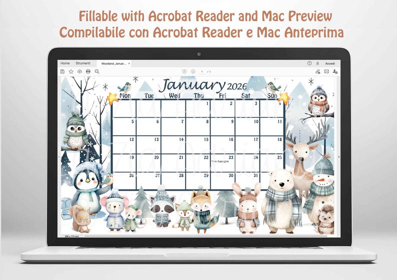 Calendar January 2026 - Editable and Printable - Cute Cartoon Woodland ...