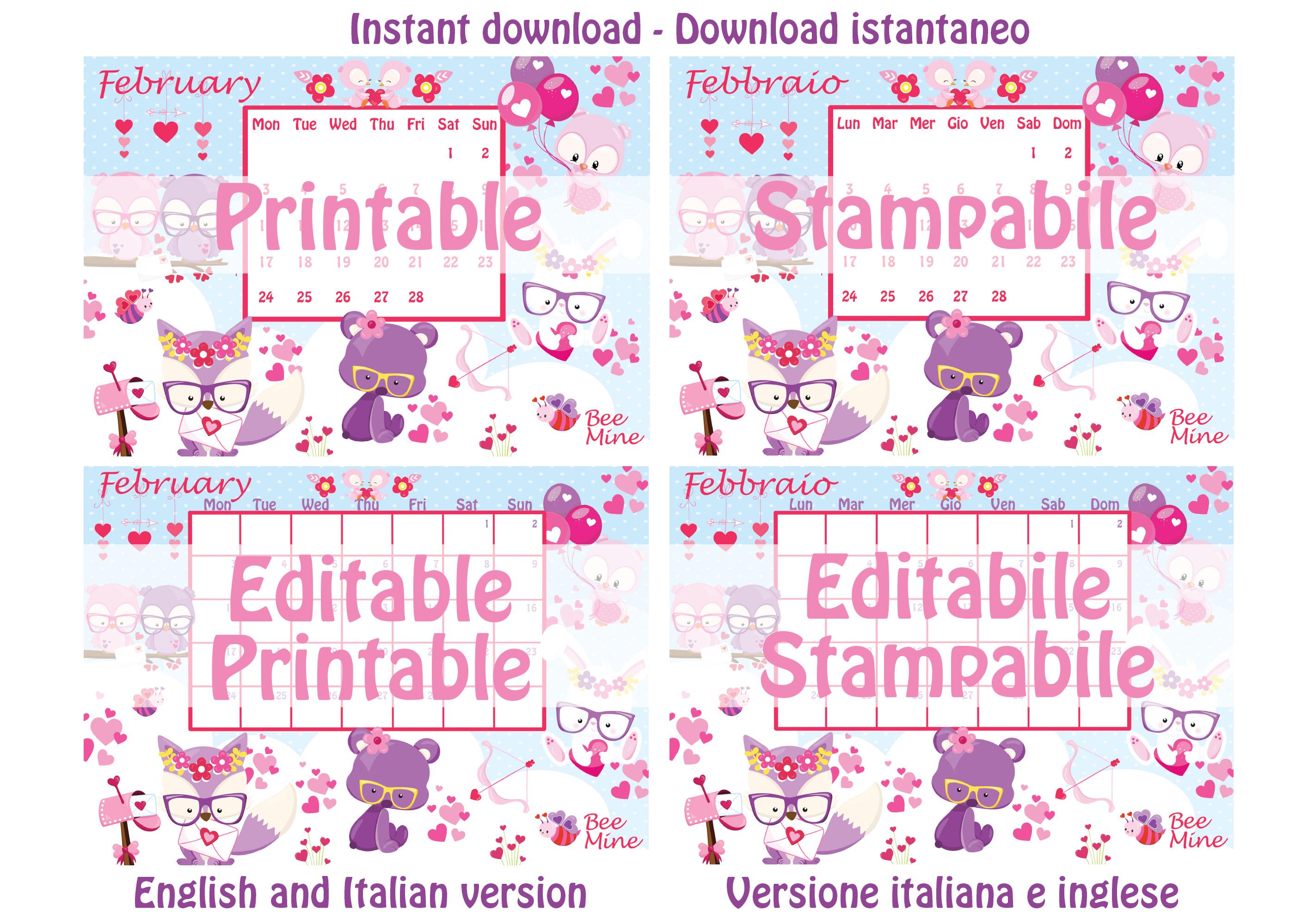 Calendar February 2025 Editable and Printable Cute Cartoon Chinese ...