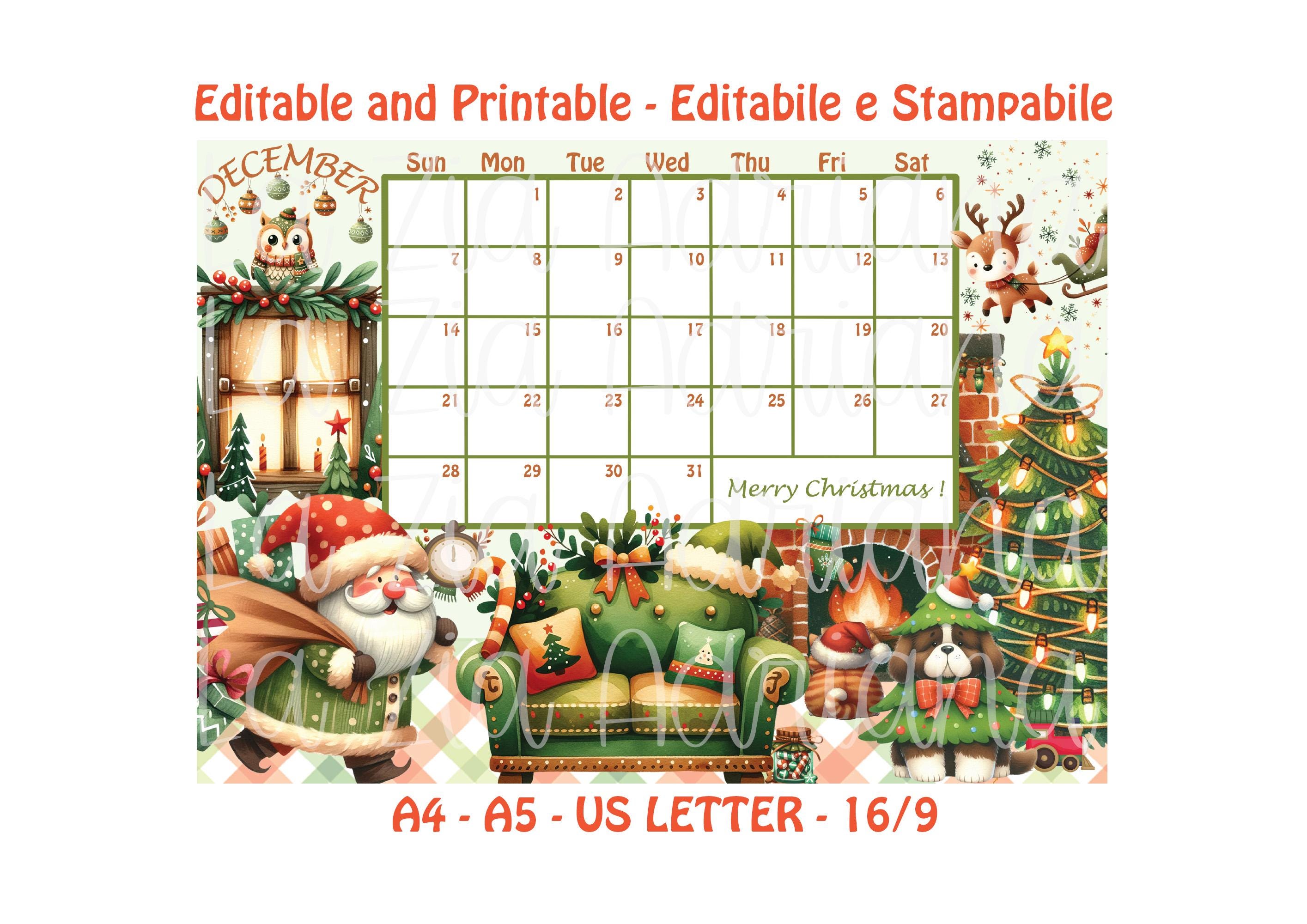 Calendar December 2025 - Editable and Printable - Cute Cartoon ...
