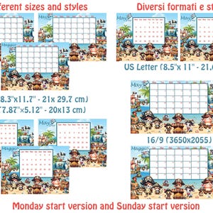 Calendar May 2025 Editable and Printable Cute Cartoon Pirates English ...