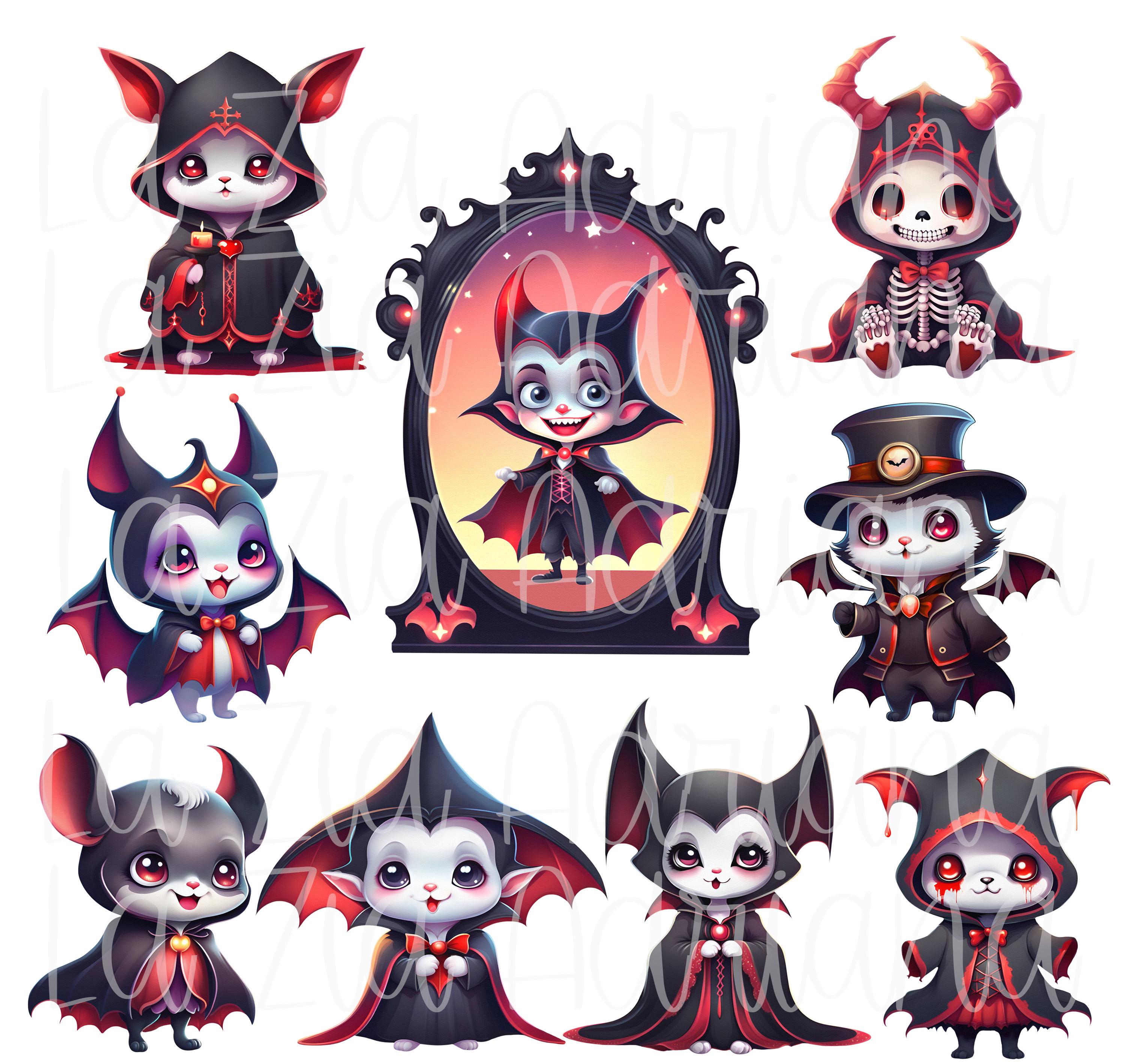Halloween Vampire Clipart Cute Kawaii Clipart PNG Files Watercolor ...
