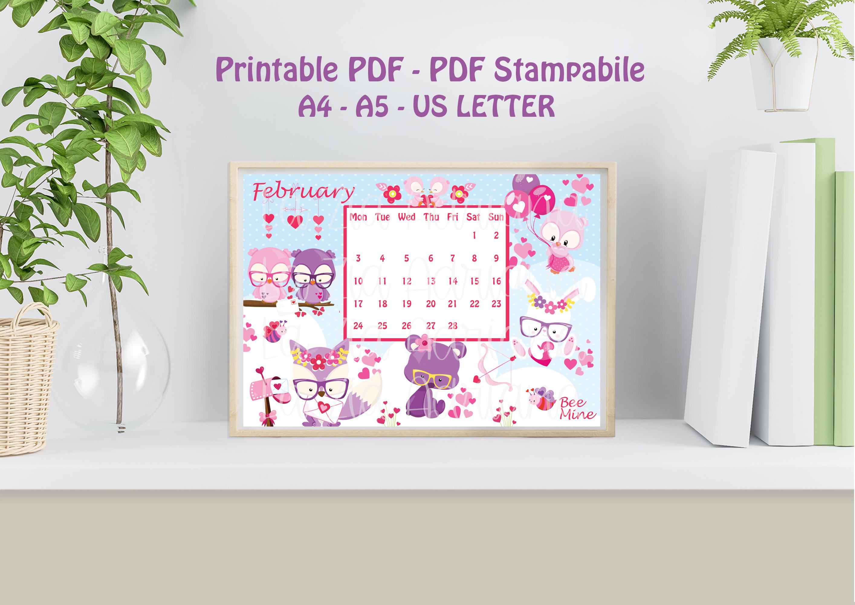 Calendar February 2025 Editable and Printable Cute Cartoon Chinese ...