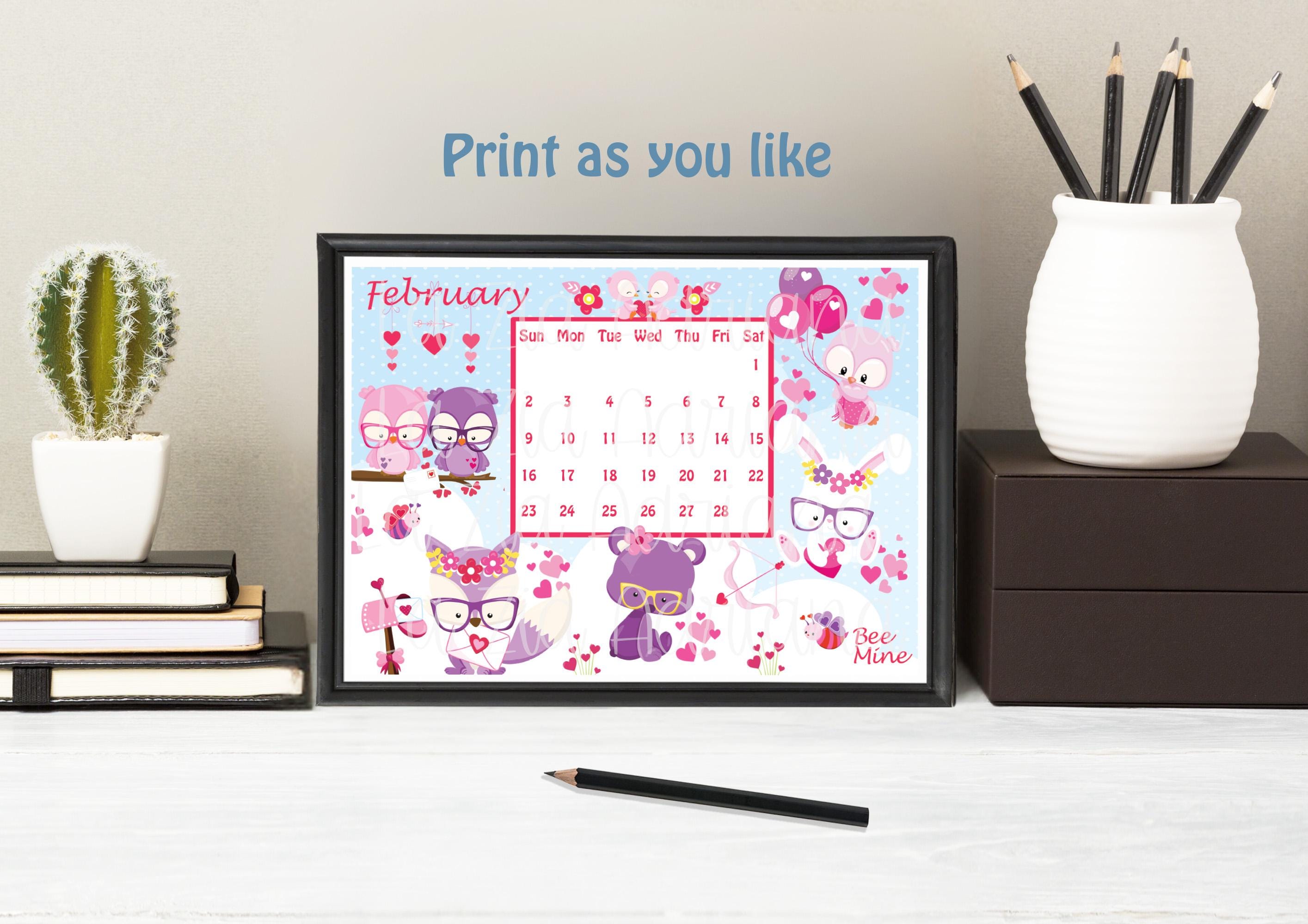 Calendar 2025 - Printable - Sunday Start - Cute Funny Cartoon Images ...