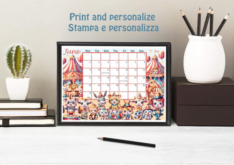 Calendar June 2025 - Editable and Printable - Cute Circus - English and ...