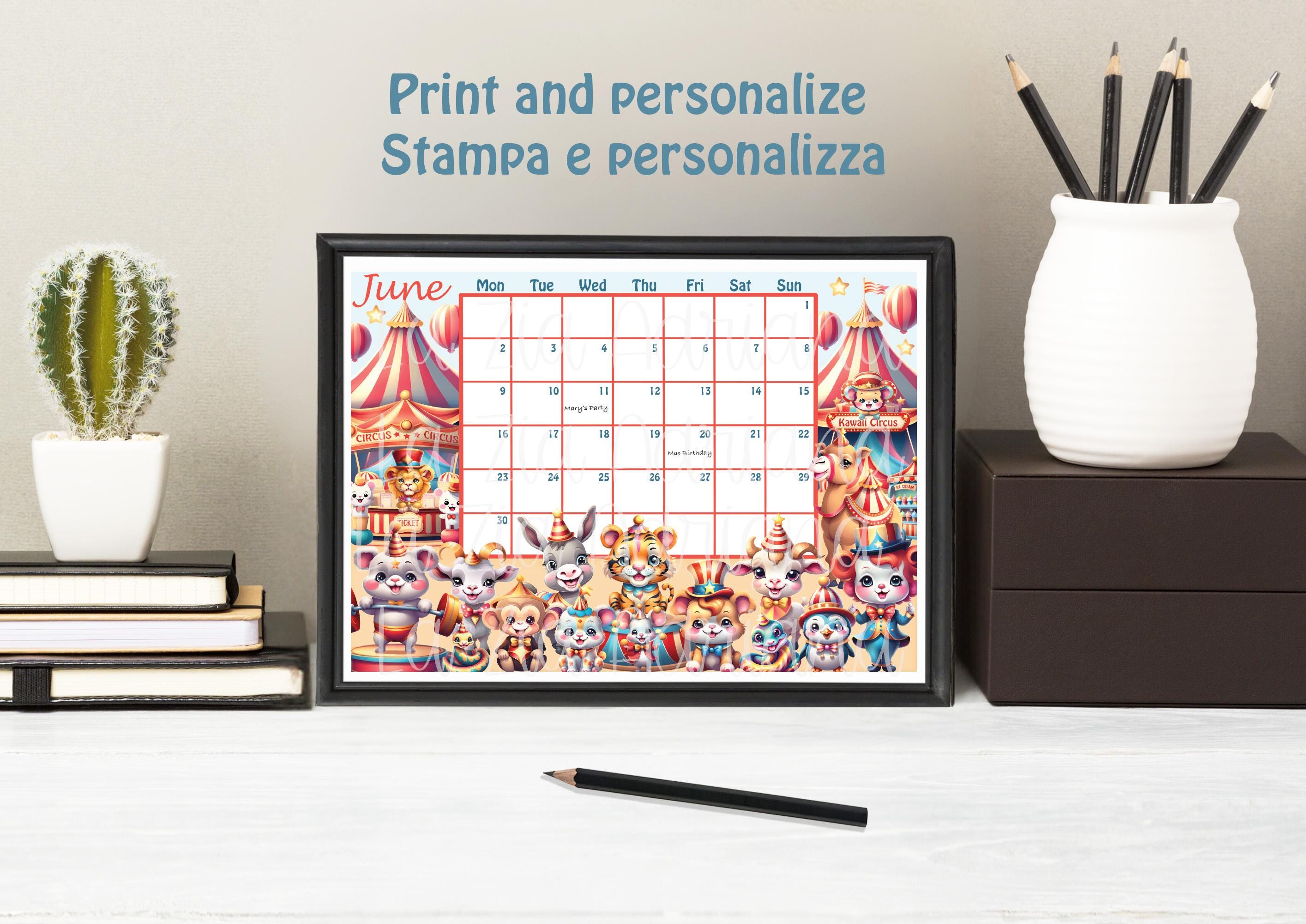 Calendar June 2025 - Editable and Printable - Cute Circus - English and ...