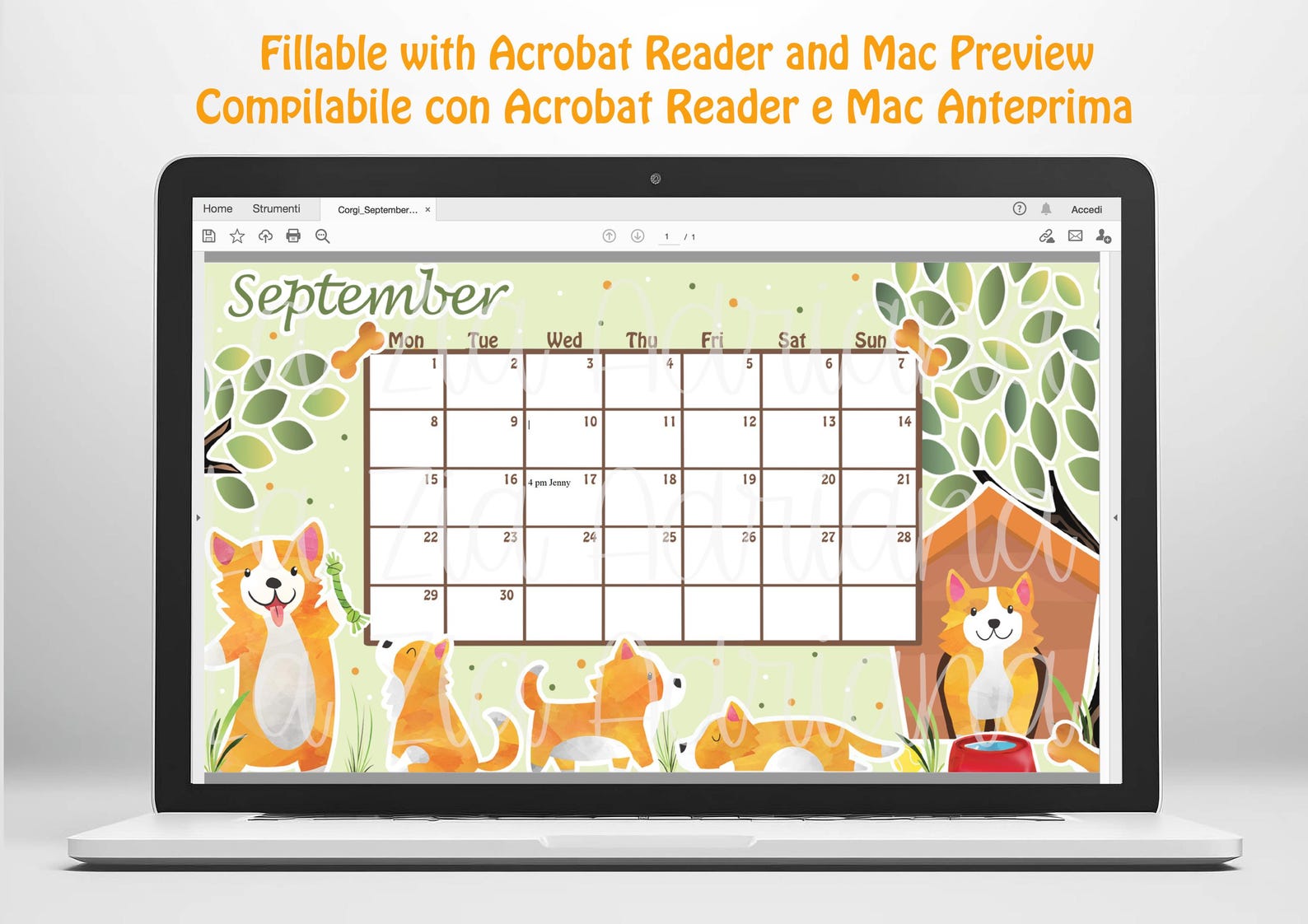 Calendar September 2025 - Editable and Printable - Cute Cartoon Corgi ...