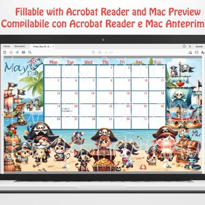 Calendar May 2025 Editable and Printable Cute Cartoon Pirates English ...