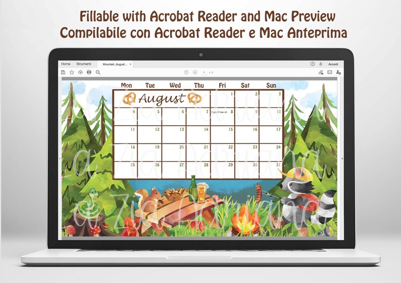 Calendar August 2025 - Editable and Printable - Cute Mountain Summer ...