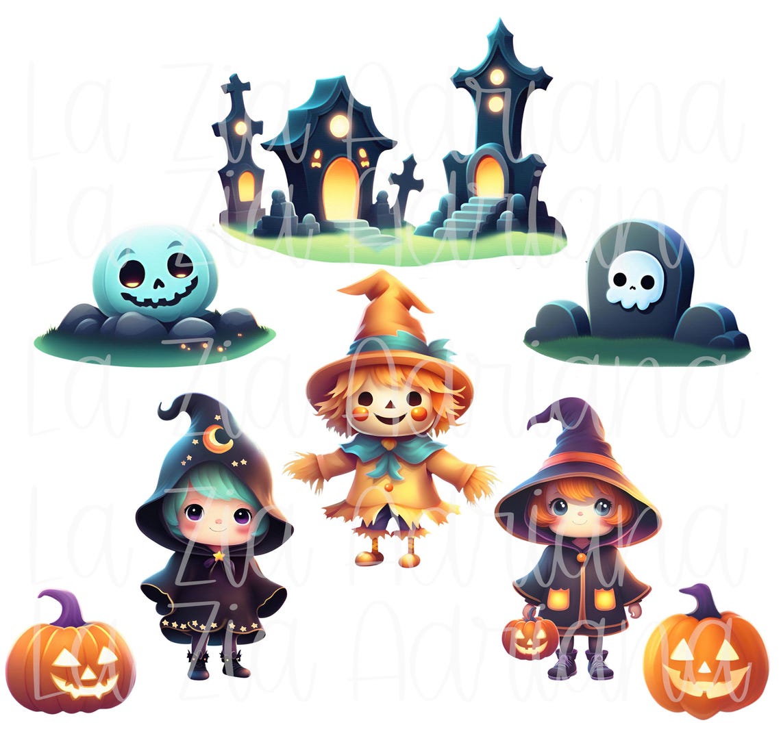 Halloween Pumpkins Clipart - Cute Kawaii Clipart - PNG Files ...