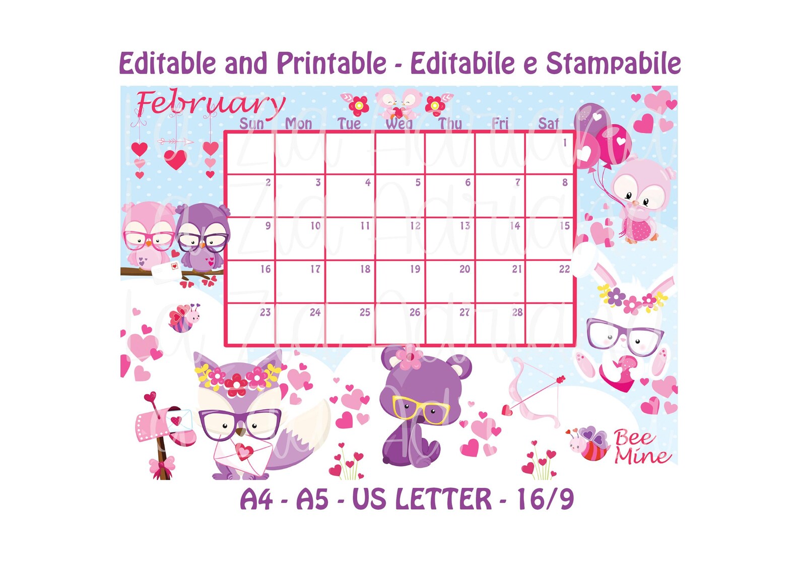 Calendar February 2025 Editable and Printable Cute Cartoon Chinese ...