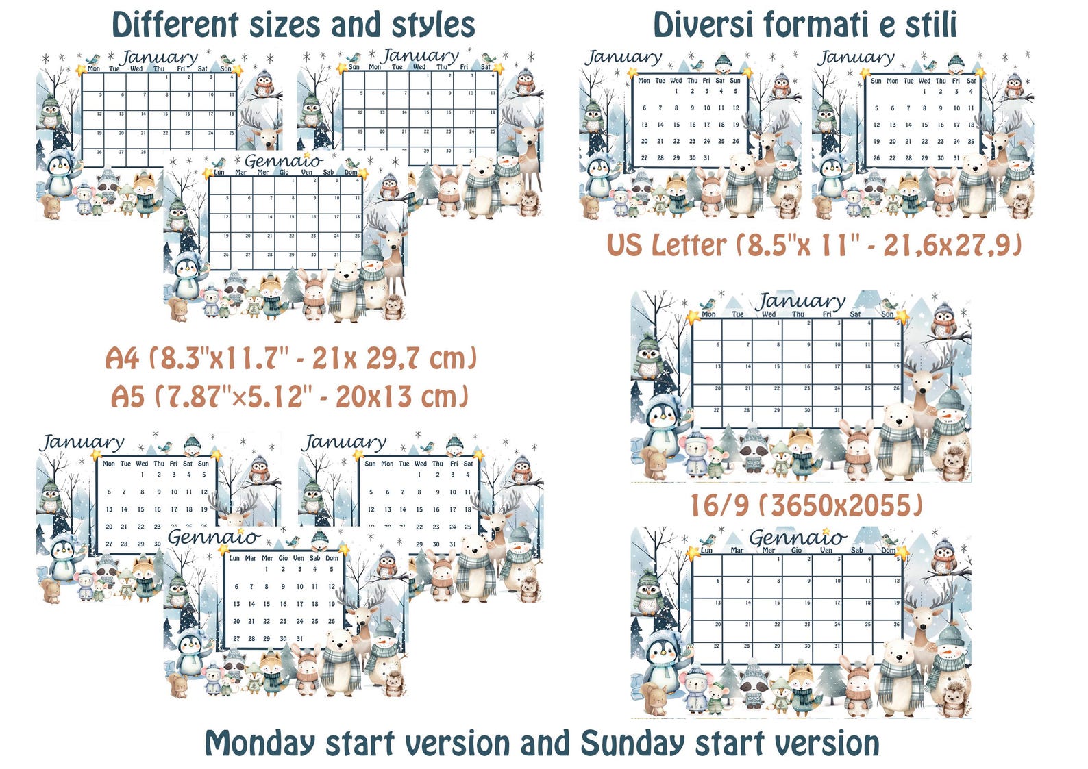 Calendar January 2025 - Editable and Printable - Cute Cartoon Woodland ...