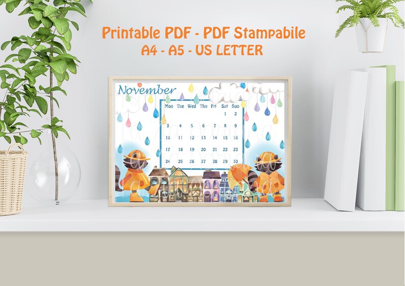 Calendar November 2025 - Editable and Printable - Cute Cartoon Rain ...