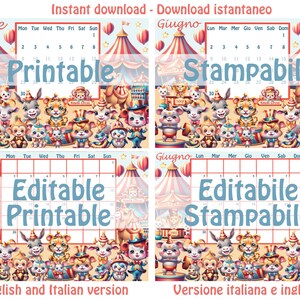 Calendar June 2025 - Editable and Printable - Cute Circus - English and ...