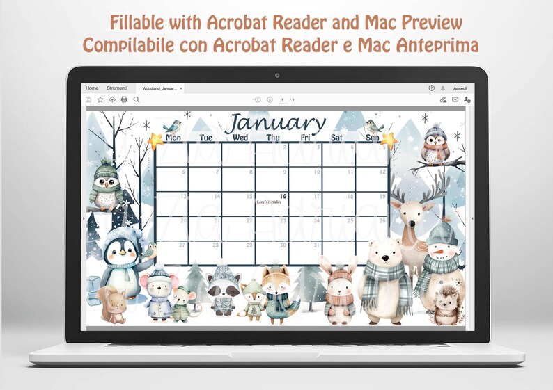 Calendar January 2025 - Editable and Printable - Cute Cartoon Woodland ...