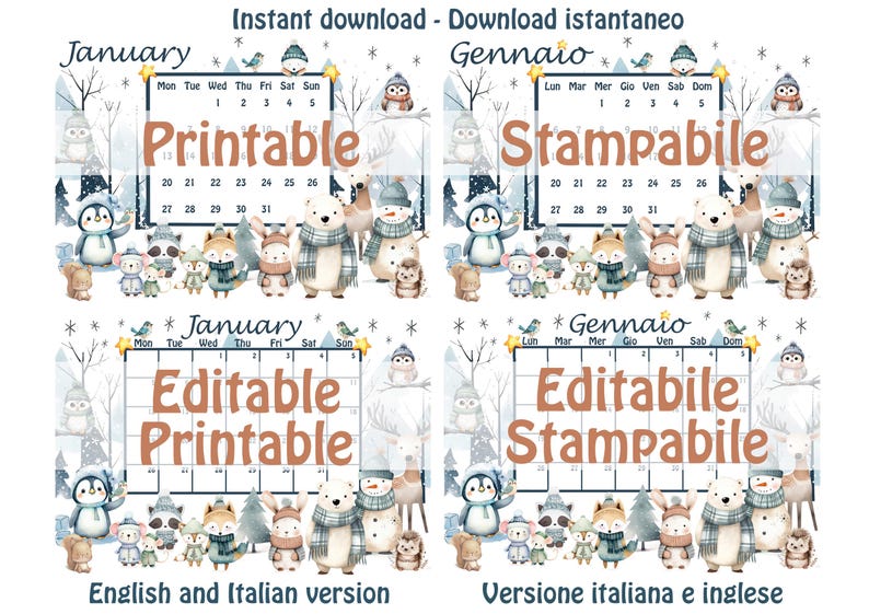 Calendar January 2025 - Editable and Printable - Cute Cartoon Woodland ...