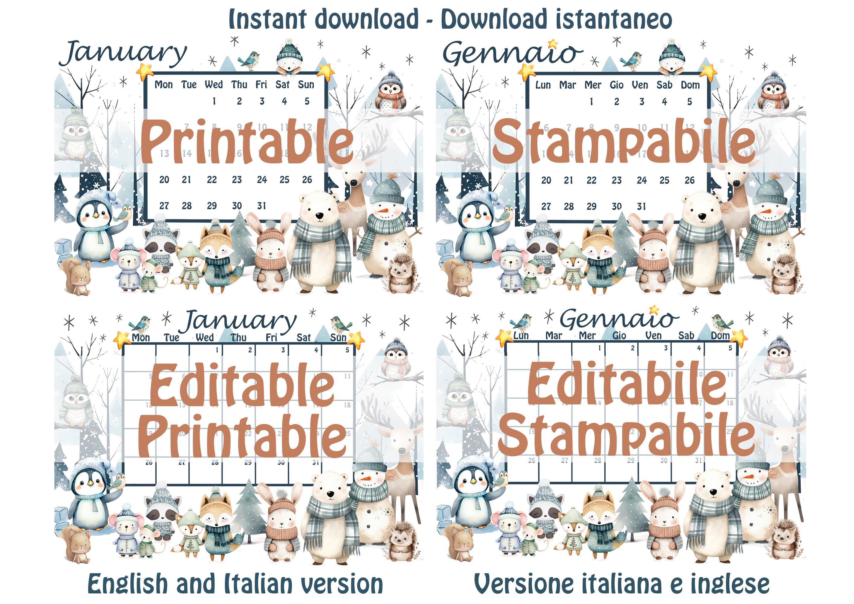 Calendar January 2025 - Editable and Printable - Cute Cartoon Woodland ...