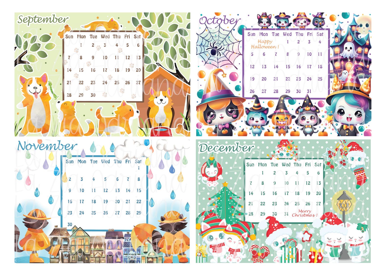 Calendar 2025 - Printable - Sunday Start - Cute Funny Cartoon Images ...