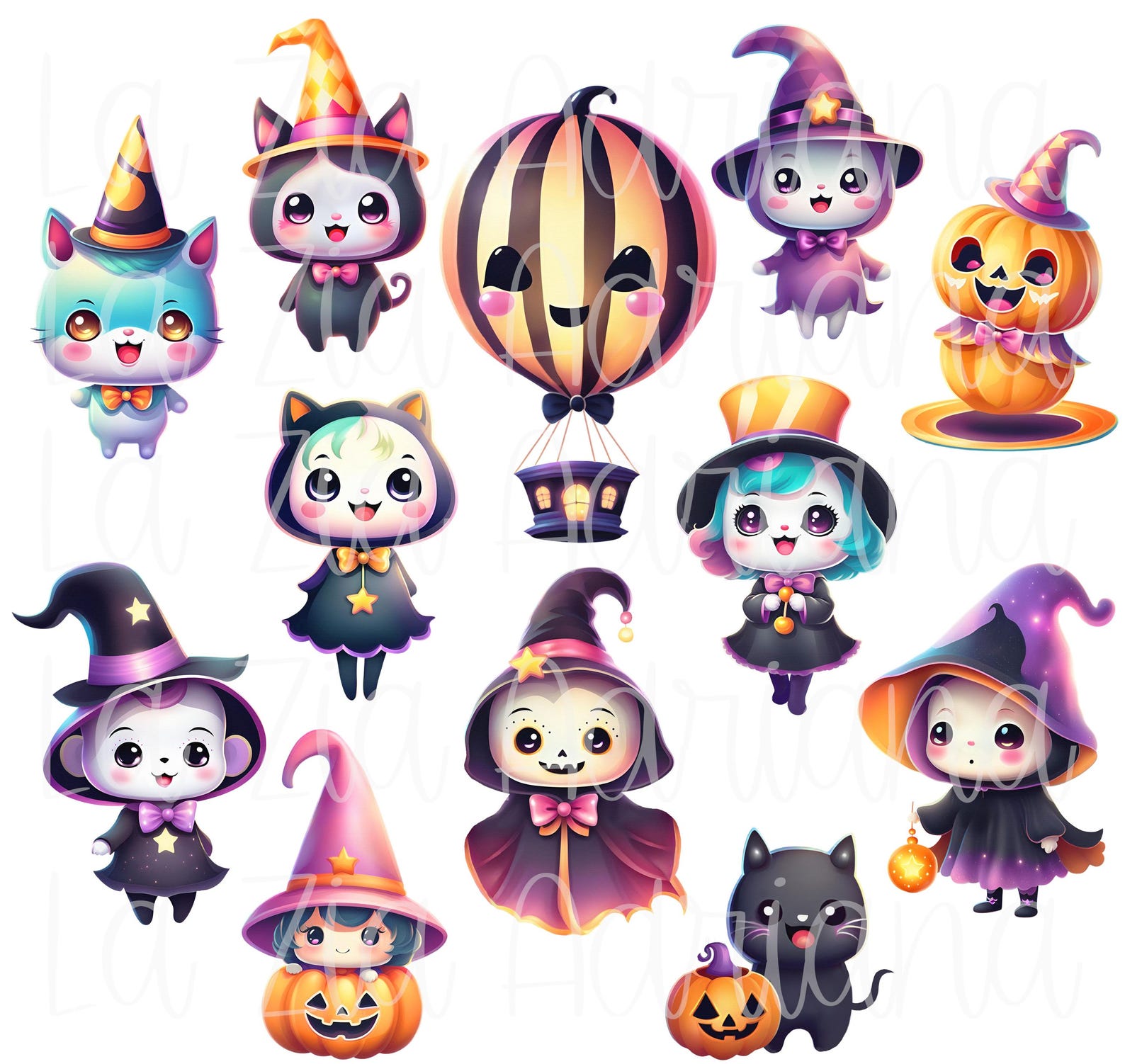 Halloween Pumpkins Clipart - Cute Kawaii Clipart - PNG Files ...