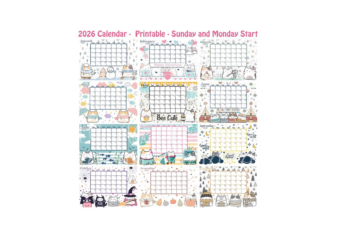 2026 Calendar - Printable - English - January Start - Cute Funny ...