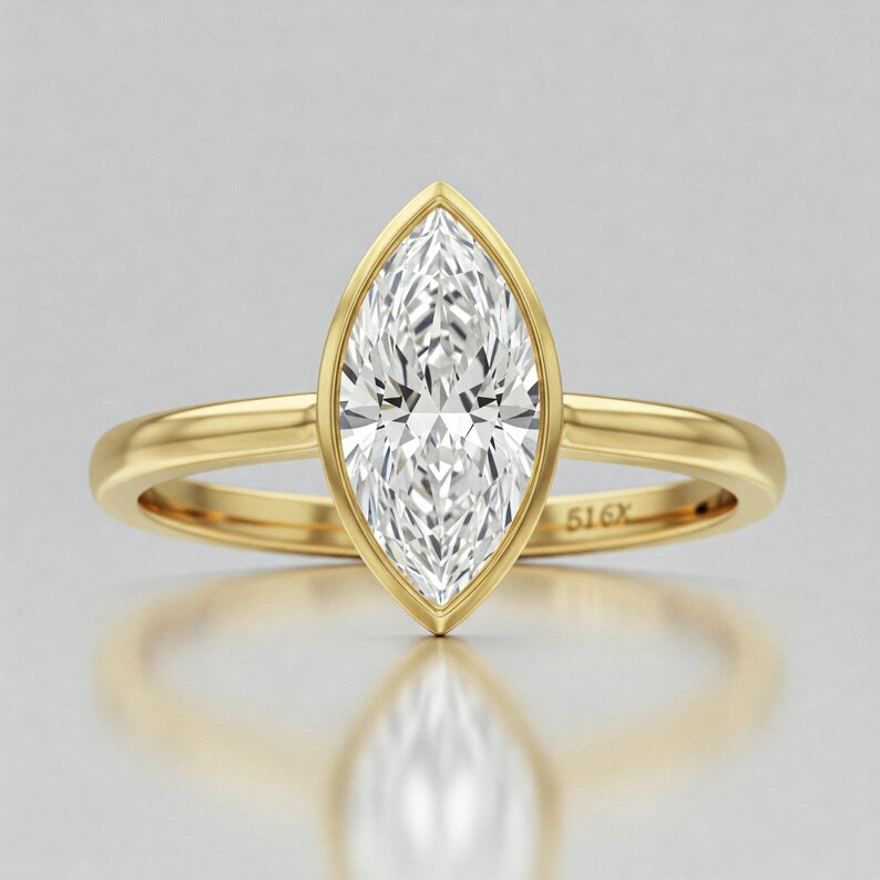 Solitaire Engagement Ring, Bezel Set Wedding Ring, Marquise Shape ...