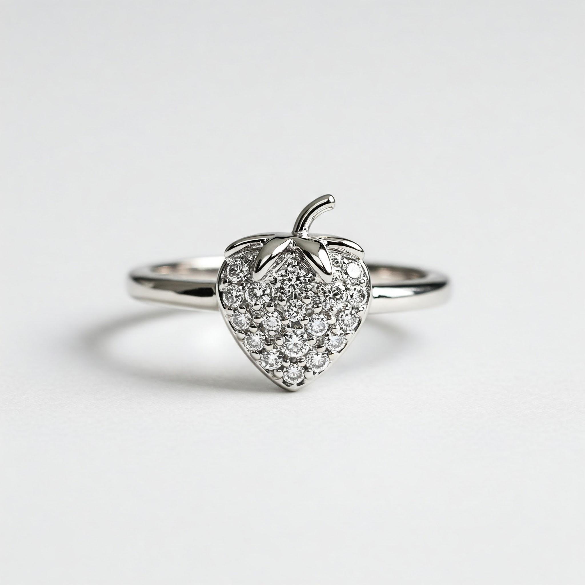 Dainty Strawberry Ring, Round Cut Moissanite Ring, Fruit Inspired ...