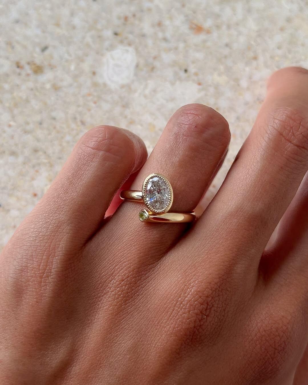 Bypass Wedding Ring, Oval & Round Shape Moissanite Ring, Milgrain Ring ...