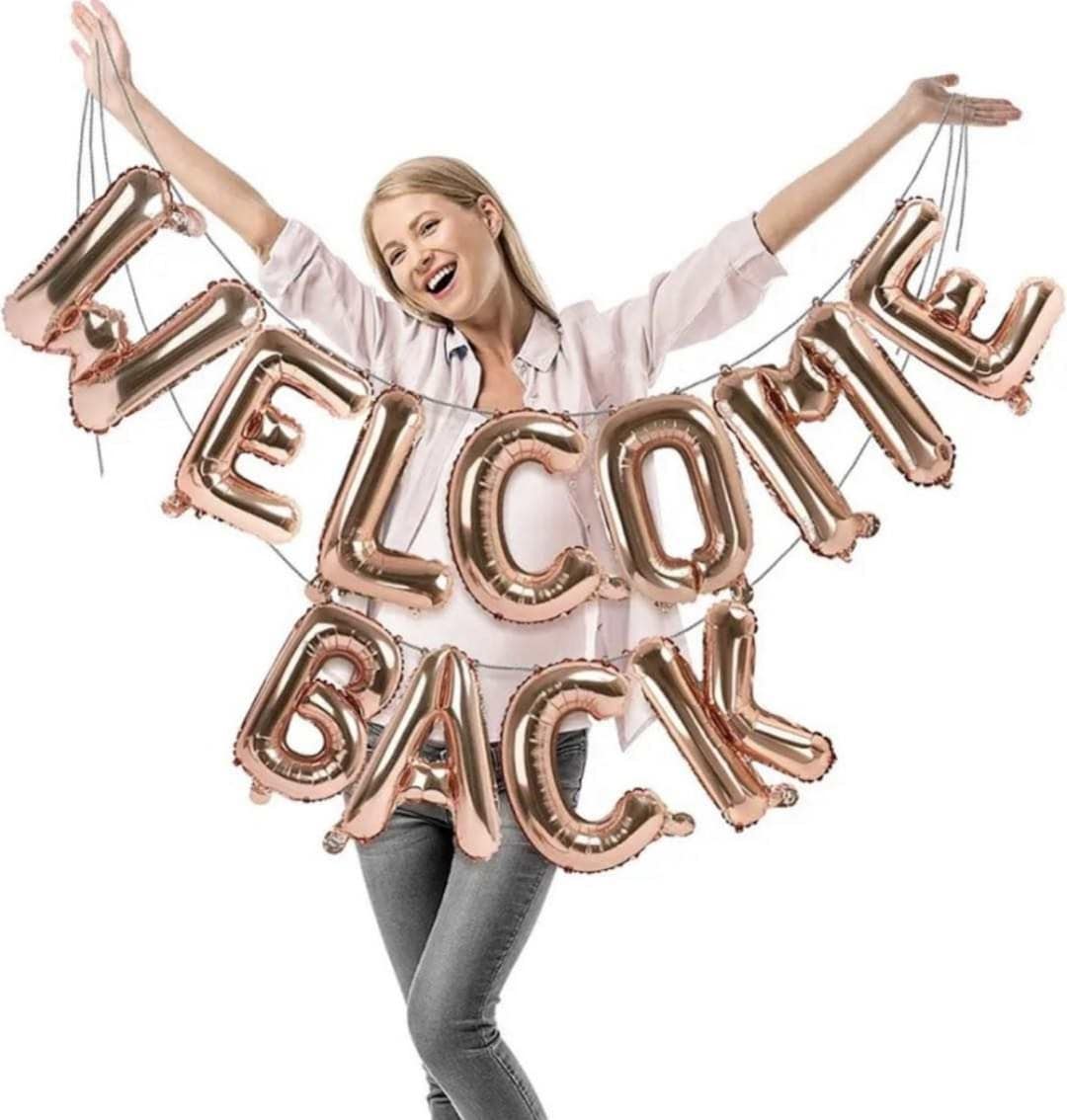 WELCOME BACK Balloon Banner Party Decorations Coming Home Rose Gold 16 ...