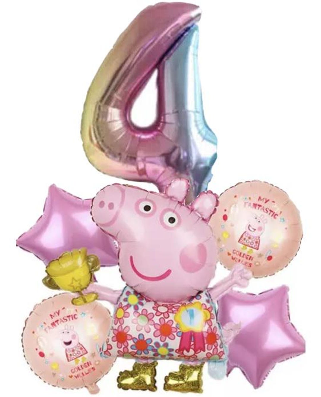 Peppa Pig Golden Wellies 4th Birthday Balloon Set Party Decorations Age ...