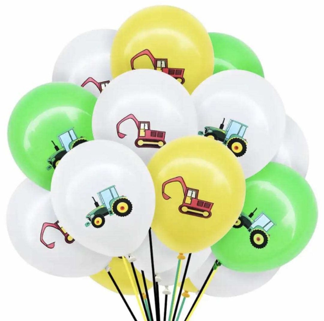 Tractor Digger Balloons X10 Birthday Party Decorations Boys Girls Latex ...